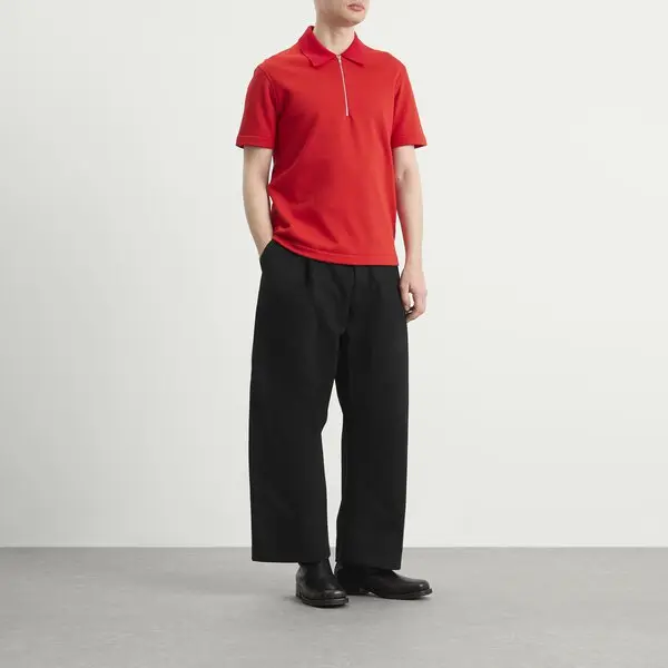 JIL SANDER Zip Short Sleeve Polo - Flame