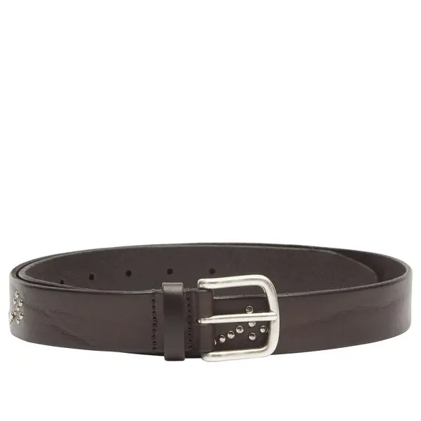 Anderson's Narrow Stud Trimmed Leather Belt - Brown