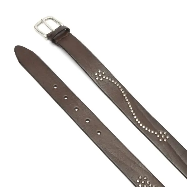 Anderson's Narrow Studded Leather Belt - Brown