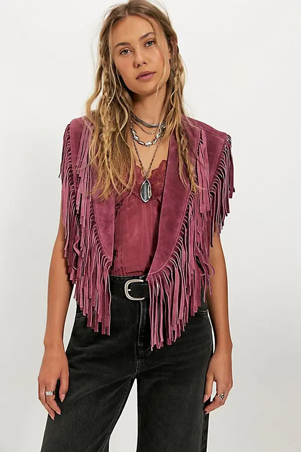 UNDERSTATED LEATHER Suede Fringe Collar - Mauve