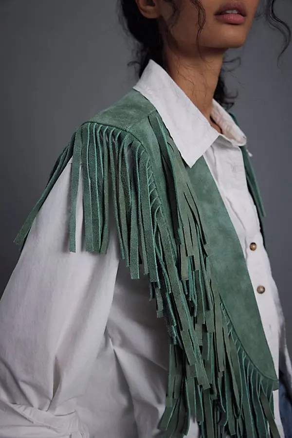UNDERSTATED LEATHER Suede Fringe Collar - Moss