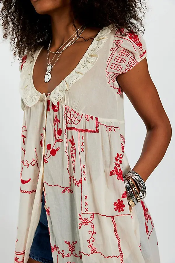 Free People Embroidered Maxi Top