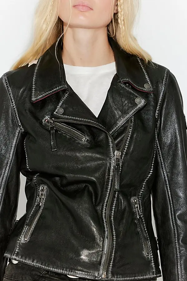 MAURITIUS LEATHER Christy Leather Moto Jacket - Vintage Black