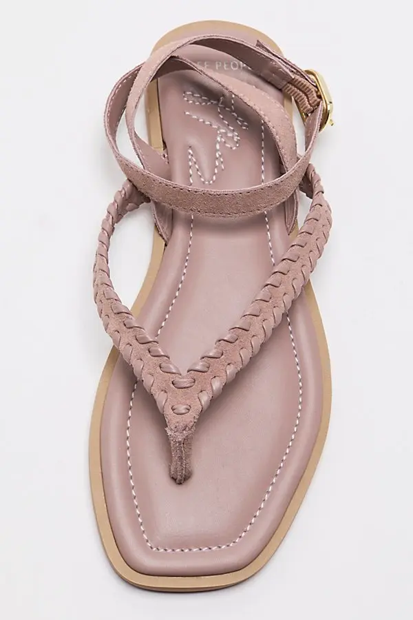 Free People Waverly Whipstitch Thong Sandals - Pearl Blush Suede Combo