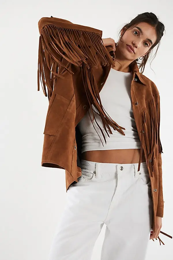 STAND STUDIO Estee Fringe Suede Jacket - Dessert Tan