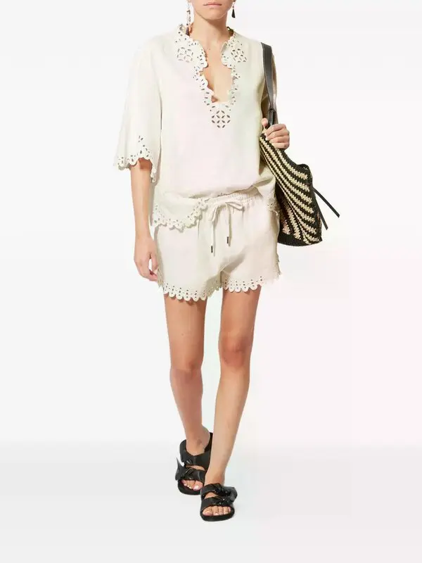 MARANT ETOILE Eyelet Trim Drawstring Shorts - Neutrals
