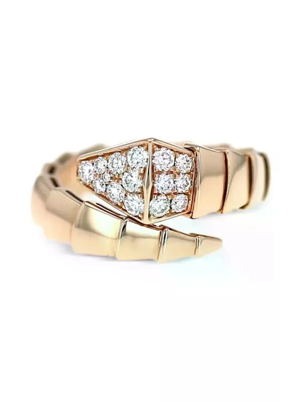 BVLGARI 18k Rose Gold Serpenti Diamond Ring - Pink