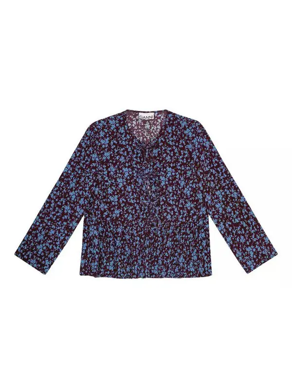 GANNI Floral-print Pleated Blouse