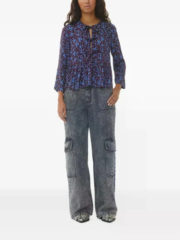 GANNI Floral-print Pleated Blouse