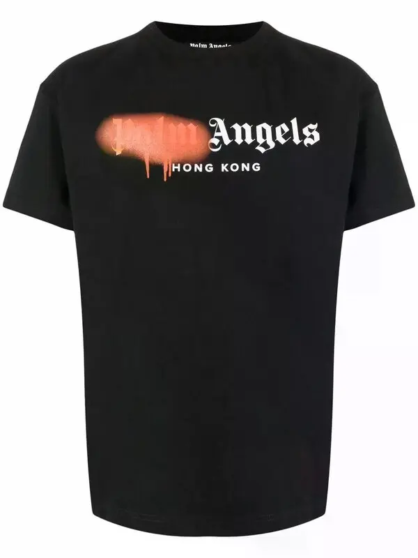 Palm Angels Hong Kong Sprayed-logo T-shirt - Black