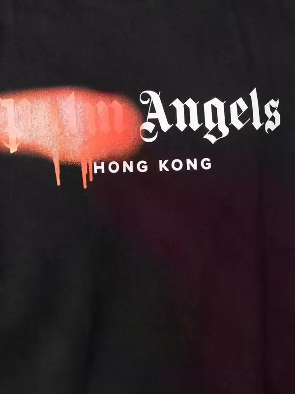 Palm Angels Hong Kong Sprayed-logo T-shirt - Black