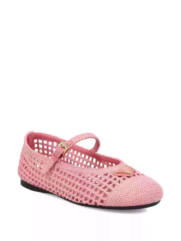 Prada Crochet-knit Buckle-strap Ballet Flats