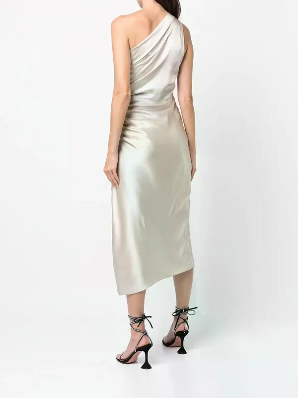 Michelle Mason Asymmetrical Silk Midi Dress - Neutrals