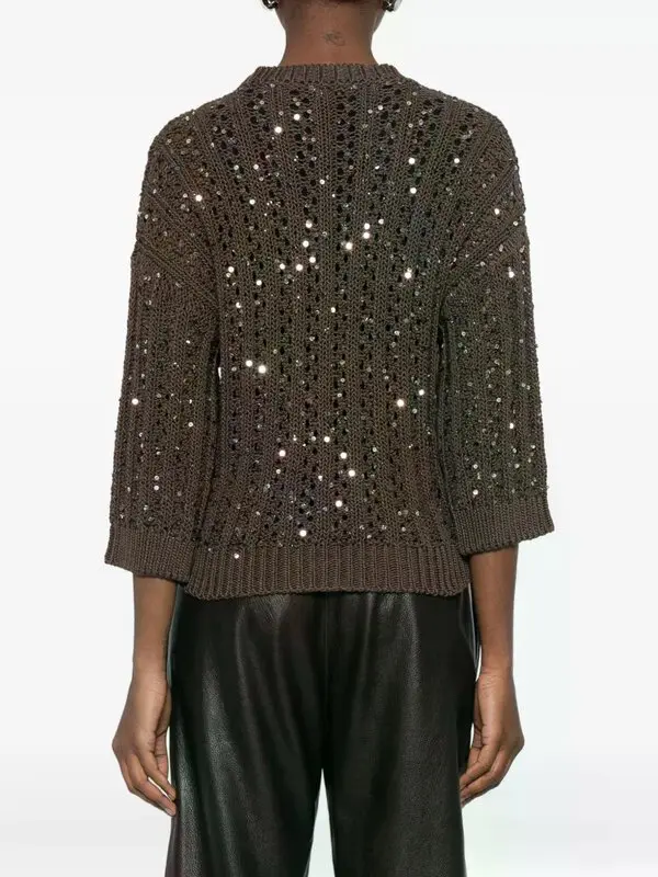 Peserico Sequin Button Knitwear - Brown