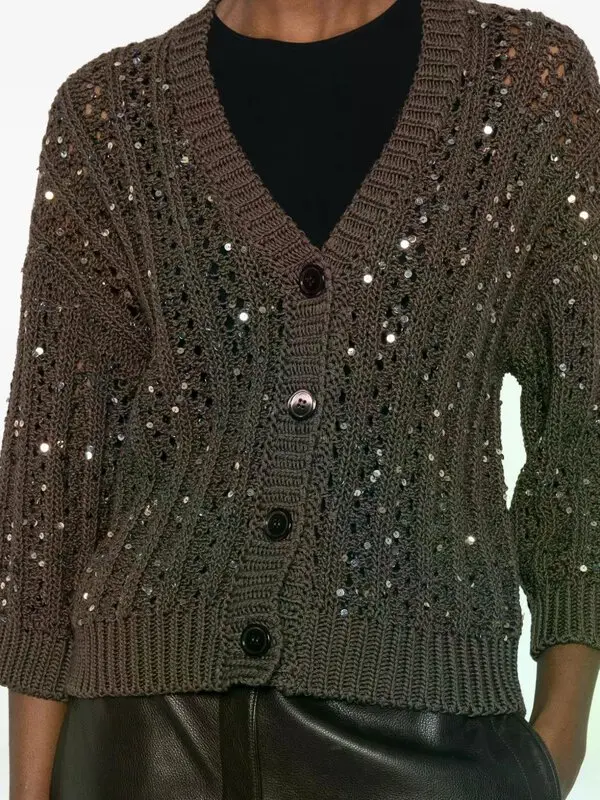 Peserico Sequin Button Knitwear - Brown