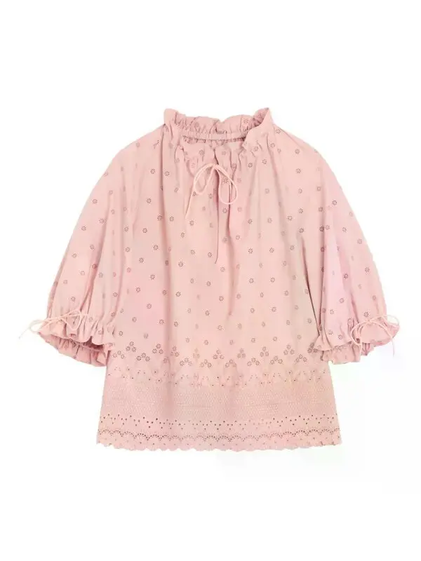 Valentino Garavani Puffed-sleeve Eyelet Blouse