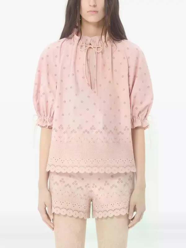 Valentino Garavani Puffed-sleeve Eyelet Blouse