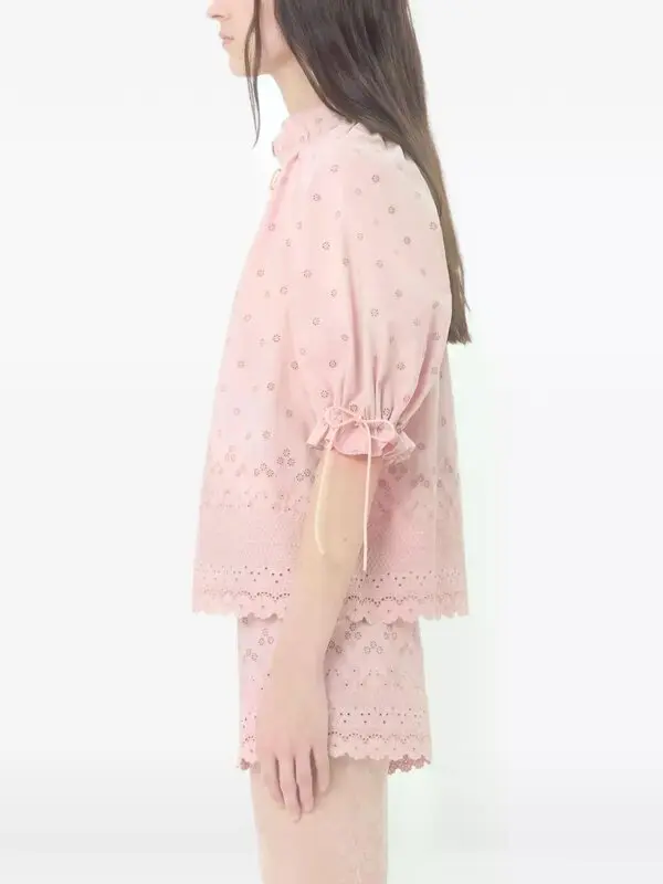 Valentino Garavani Puffed-sleeve Eyelet Blouse