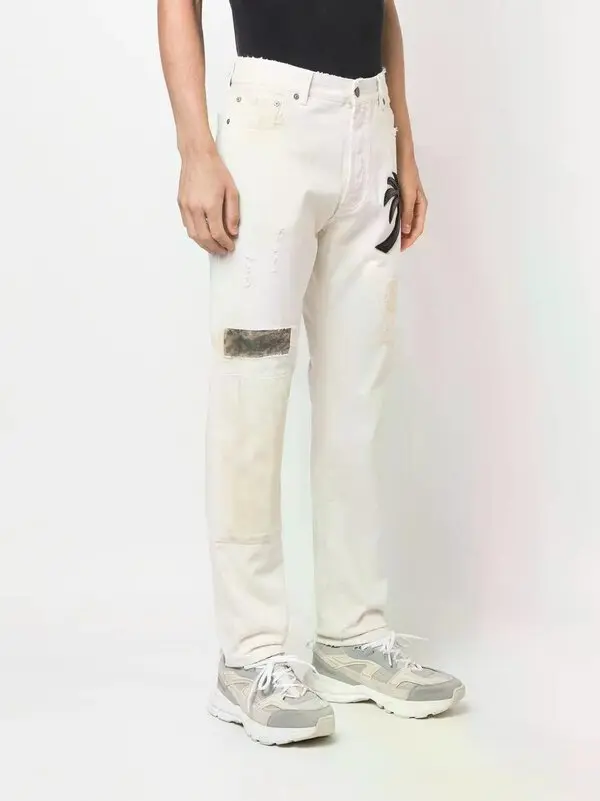 Palm Angels Straight Leg Jeans With Palm Tree Patch