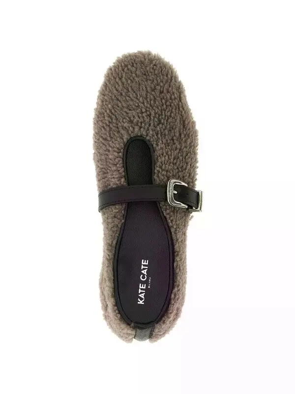KATE CATE Shearling Buckle Ballet Flats - Grey