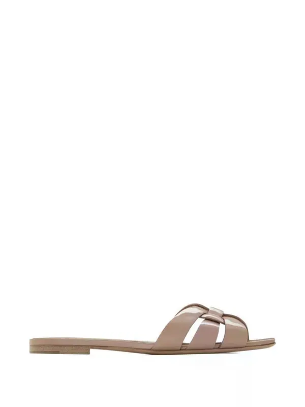 Saint Laurent Tribute Patent Leather Sandals - Neutrals