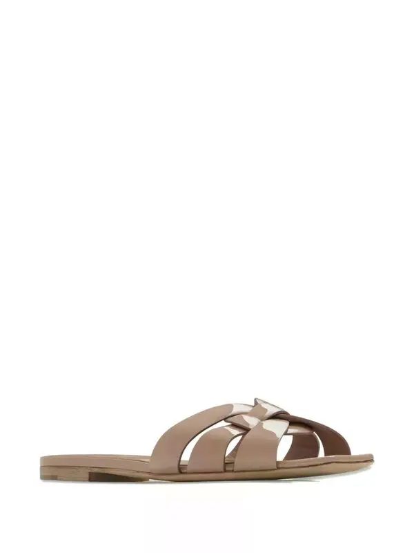 Saint Laurent Tribute Patent Leather Sandals - Neutrals