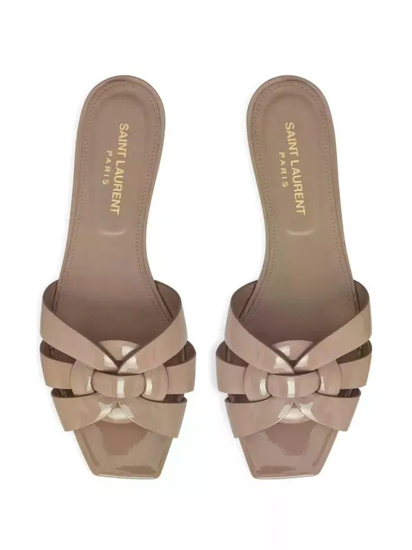 Saint Laurent Tribute Patent Leather Sandals - Neutrals