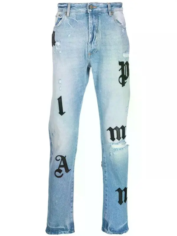 Palm Angels Logo-patches Straight-leg Jeans
