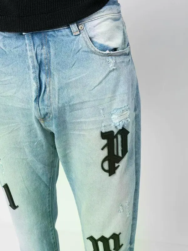 Palm Angels Logo-patches Straight-leg Jeans