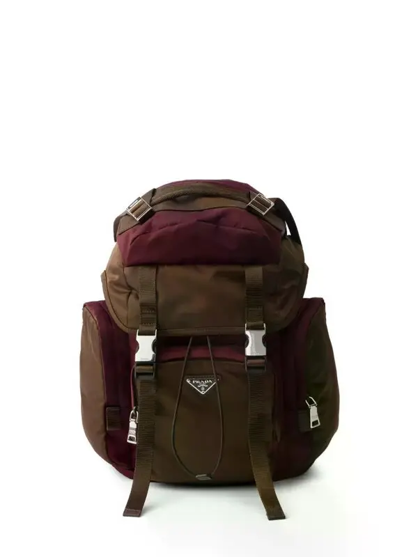 Prada Logo Plaque Buckled Backpack - Brown
