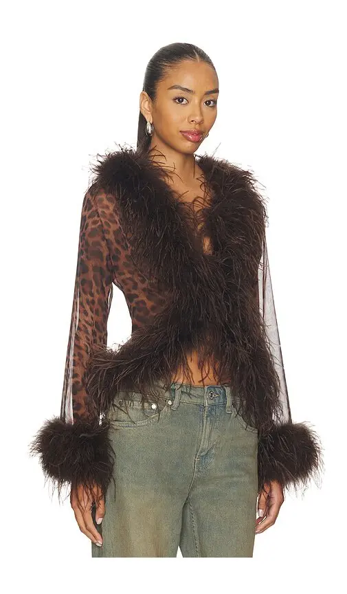 BUBISH Gigi Sheer Feather Blouse Top - Leopard