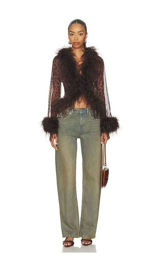 BUBISH Gigi Sheer Feather Blouse Top - Leopard