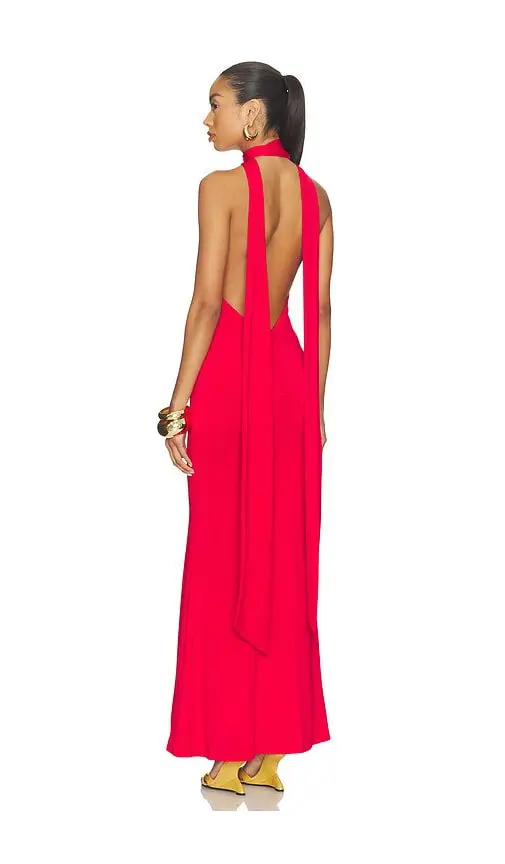 GUIZIO Scarf Open Neck Dress In Red - Red Love