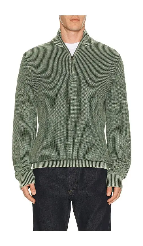 Faherty Brand Sunwashed Quarter Zip Sweater - Mountain Olive