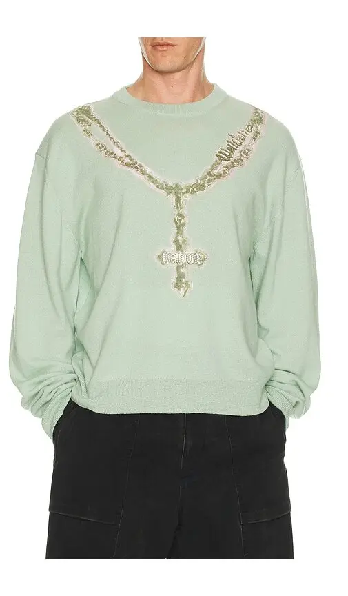 We11Done Pearl Logo Necklace Print Pullover