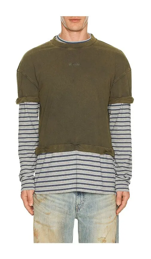 We11Done Layered Striped T-shirt In Green - Grey