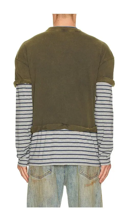 We11Done Layered Striped T-shirt In Green - Grey