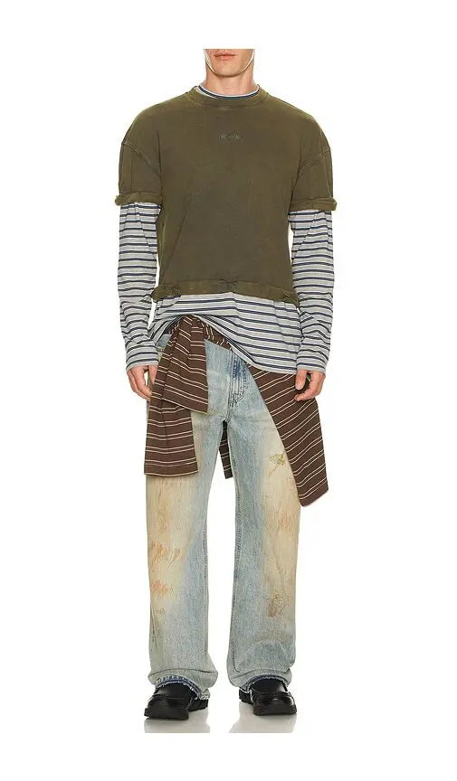 We11Done Layered Striped T-shirt In Green - Grey