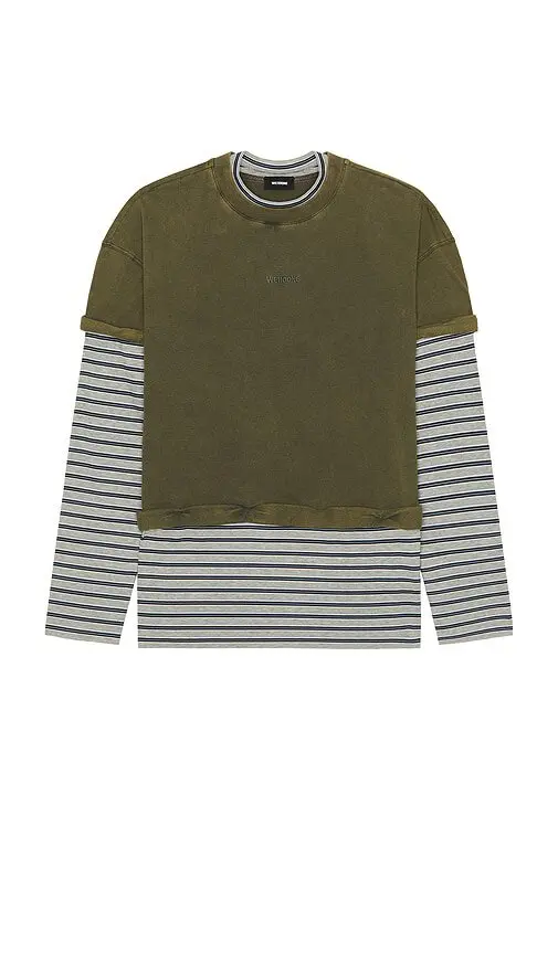 We11Done Layered Striped T-shirt In Green - Grey