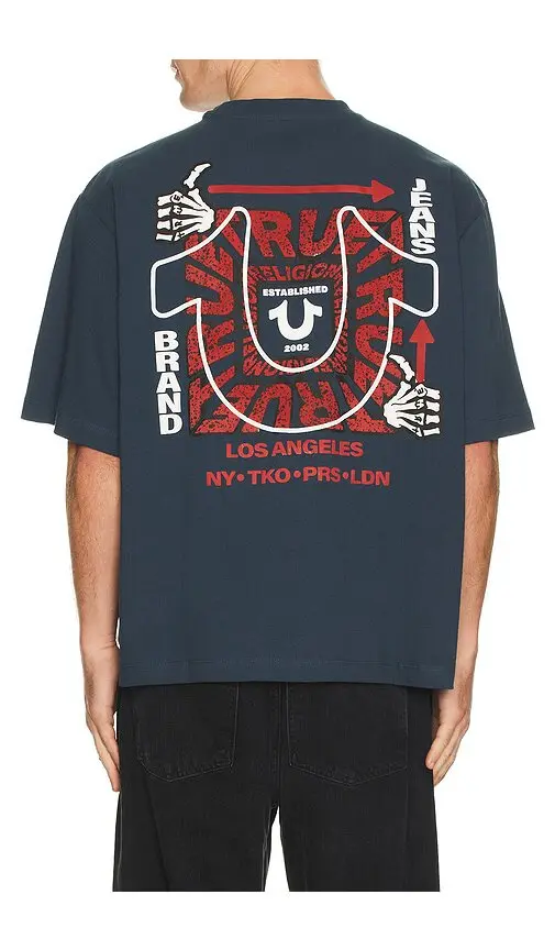 True Religion Thumbs Up Boxy Tee In Navy