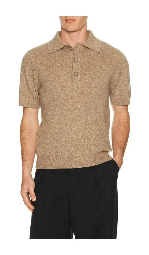 ENTIRE STUDIOS Short Sleeve Knit Polo In Brown - Camel