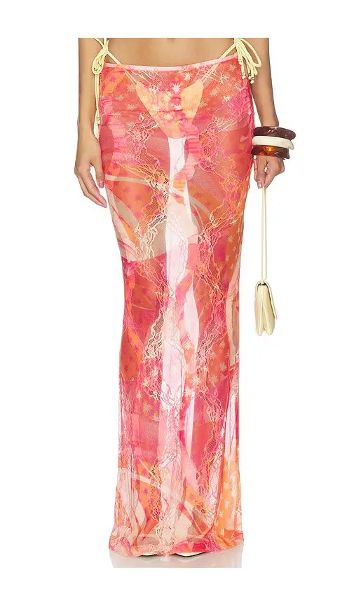 DONDE ESTEBAN Toronja Salpicon Lace Long Skirt In Orange - Multi