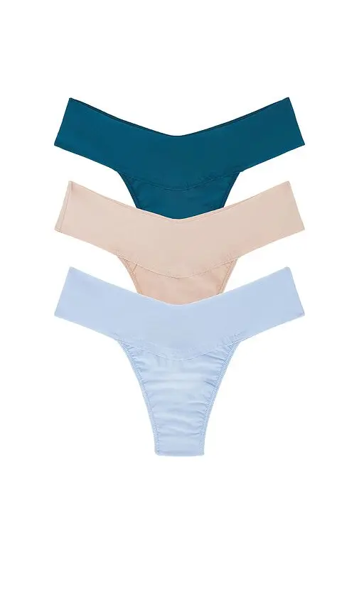 Hanky Panky 3 Natural Rise Thongs In Teal,neutral - Taupe & Earth Dance & Fresh Air