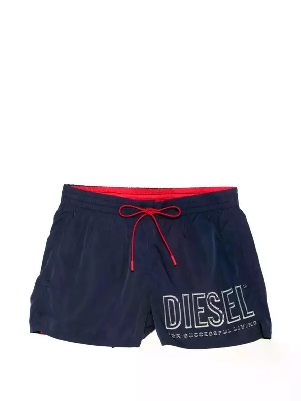DIESEL® Logo Print Drawstring Swim Trunks - Blue