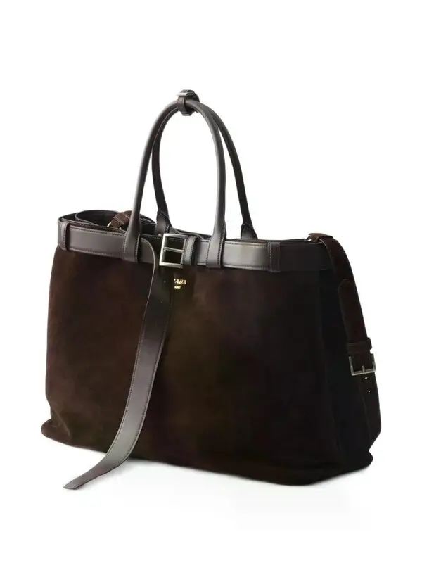 Prada Buckled Suede Tote Bag - Brown