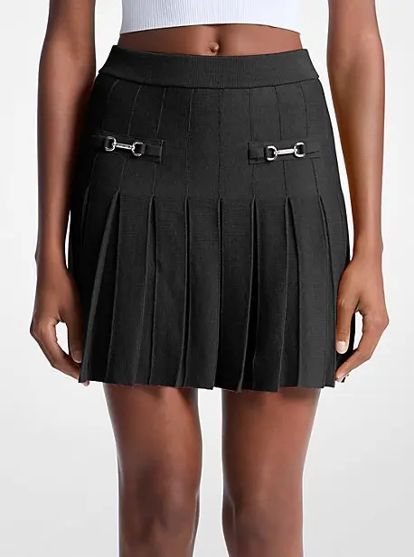 Michael Kors Pleated Cotton Blend Mini Skirt - Black