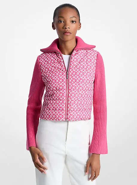 Michael Kors Quilted Graphic Logo And Knit Jacket - Pink