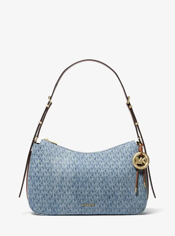 Michael Kors Nolita Medium Signature Logo Print Denim Convertible Shoulder Bag - Blue