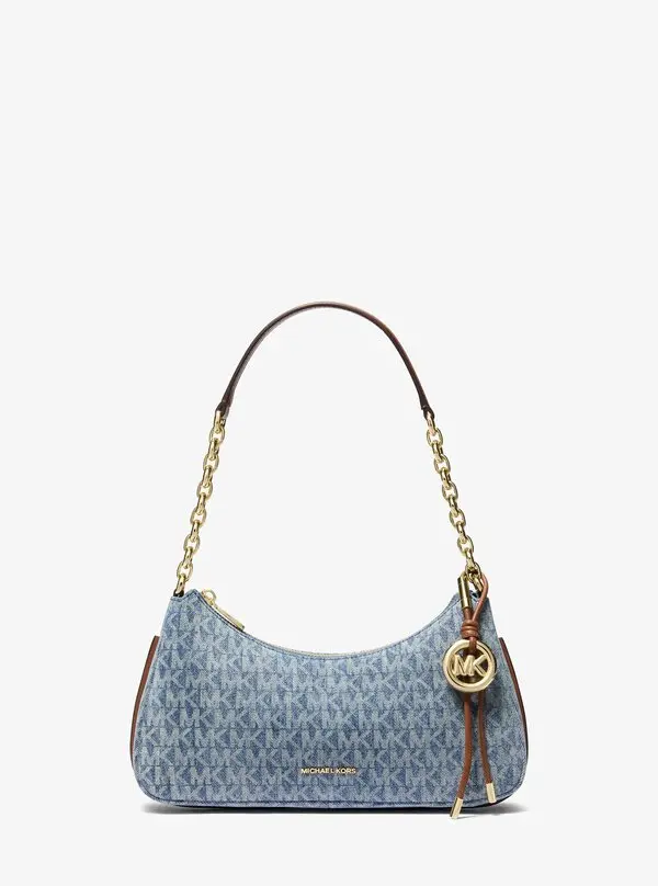Michael Kors Nolita Medium Signature Logo Print Denim Chain Pochette