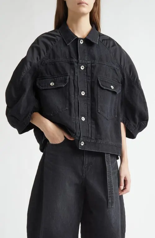 Sacai Denim And Nylon Mixed Media Jacket - Black
